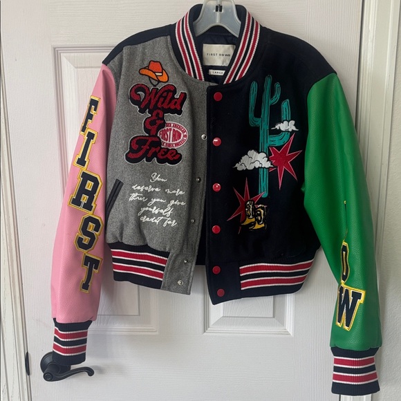 First Row | Jackets & Coats | Trendy Multicolor Leather And Wool Bomber ...